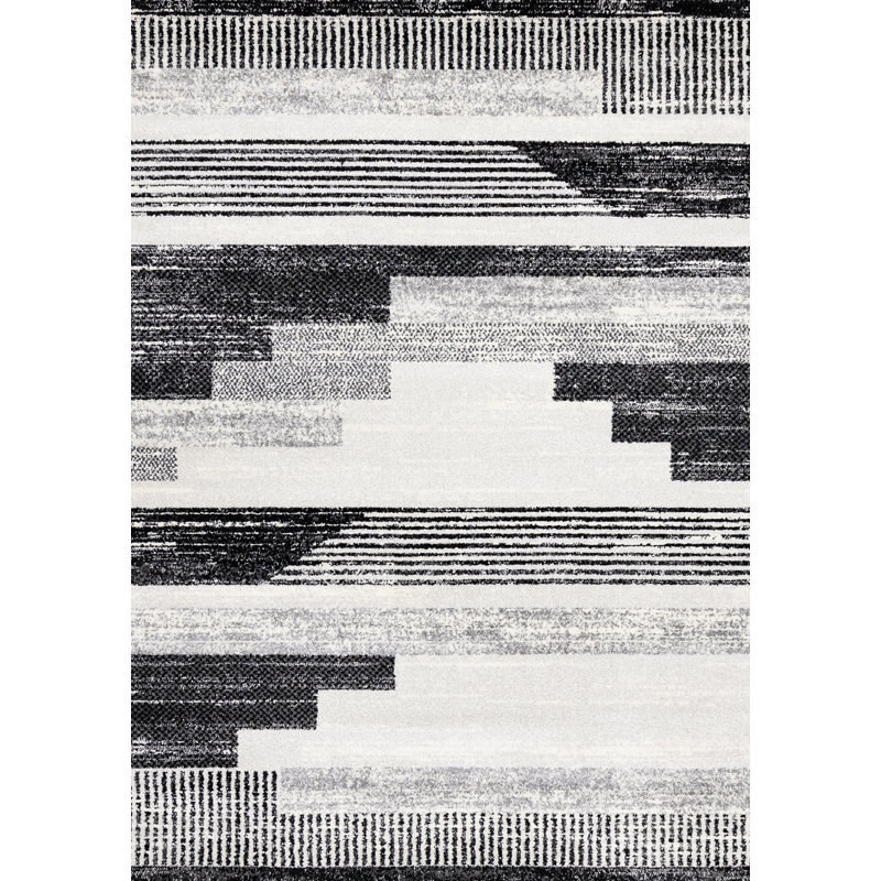 Gracie Oaks Beaumys Gray Black White Soft Lines Indoor Area Rug ...