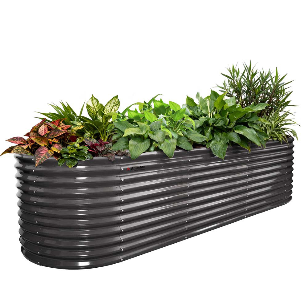 A Anleolife Gray Metal Oval Raised Garden Bed Planter Box For Planting ...