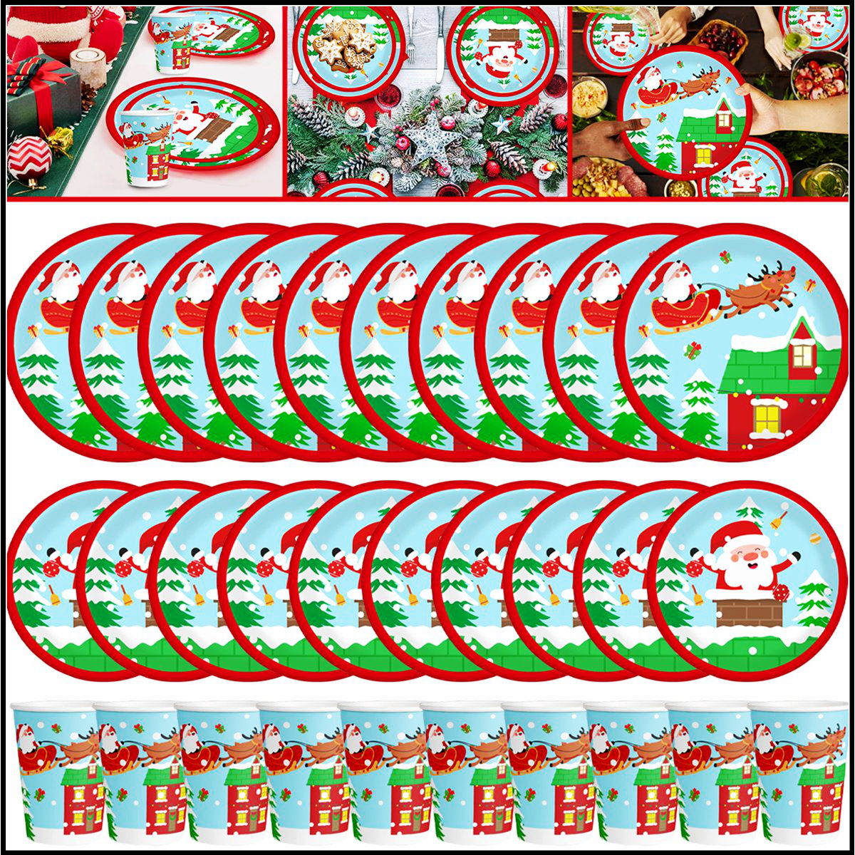 The Holiday Aisle® 30Pcs Christmas Party Tableware Set with 7 and 9 ...