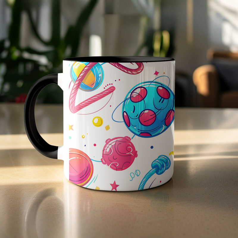 East Urban Home Kids Drawing Style 11oz Accent Mugs – White Ceramic ...