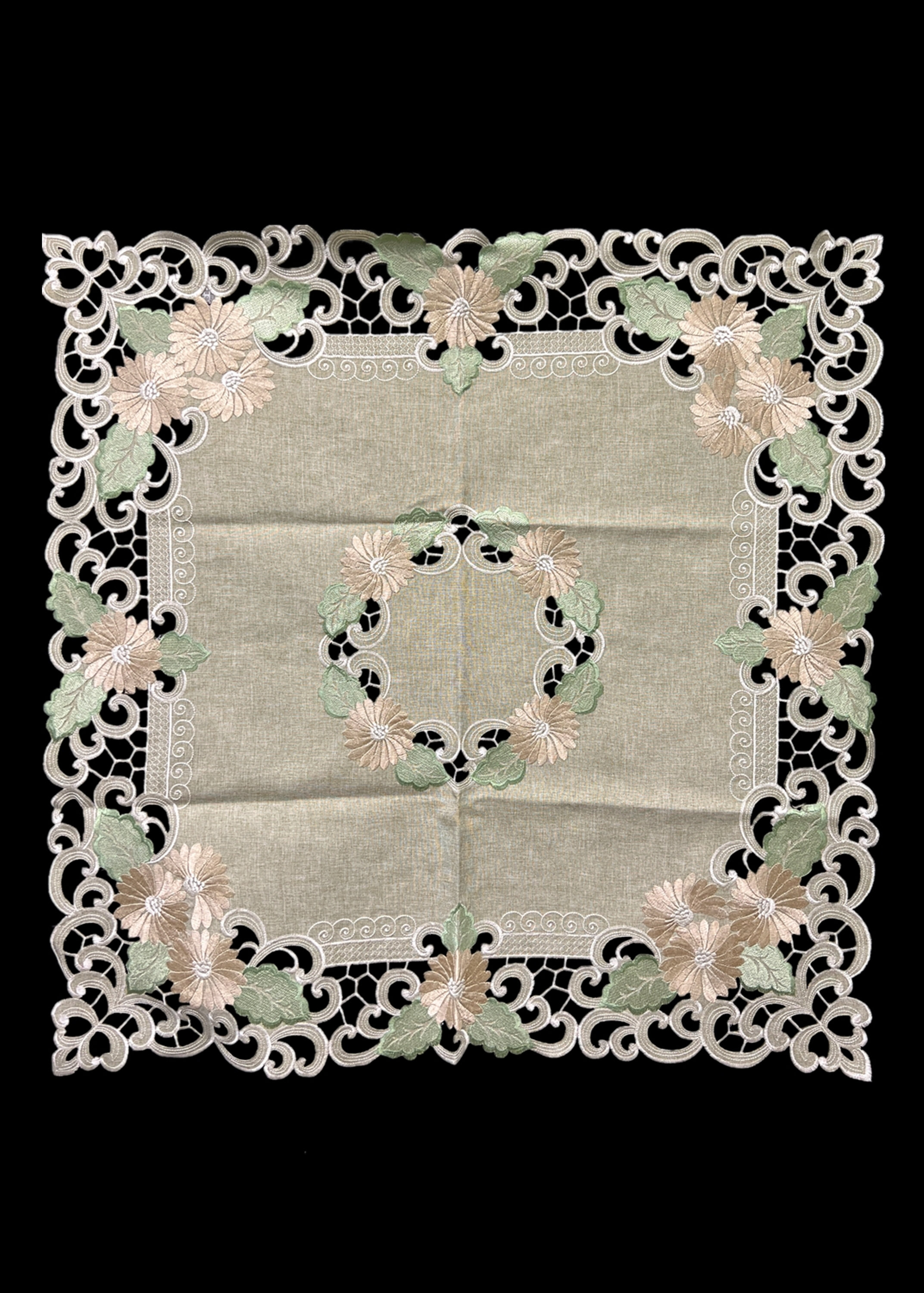 Alcott Hill® Fleur Latte Embroidered Cutwork Square Tablecloth, 36 Inch ...