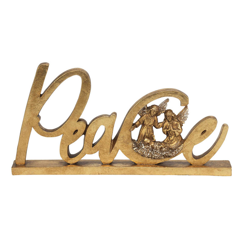 The Holiday Aisle® GOLD PEACE SIGN ANGELS RESIN 9"L | Wayfair