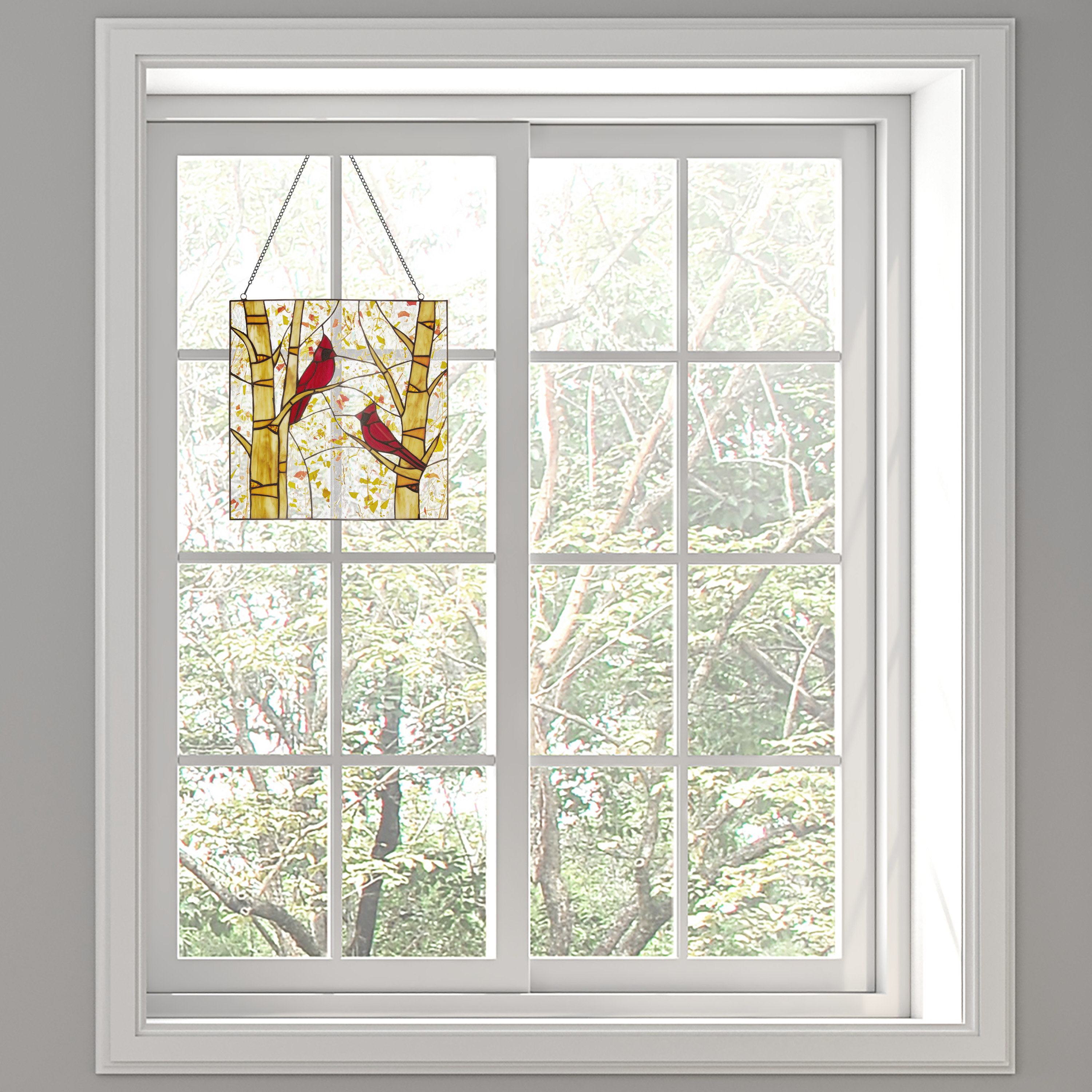 Winston Porter 14"H Cardinals in a Birch Stained Glass Window Panel ...