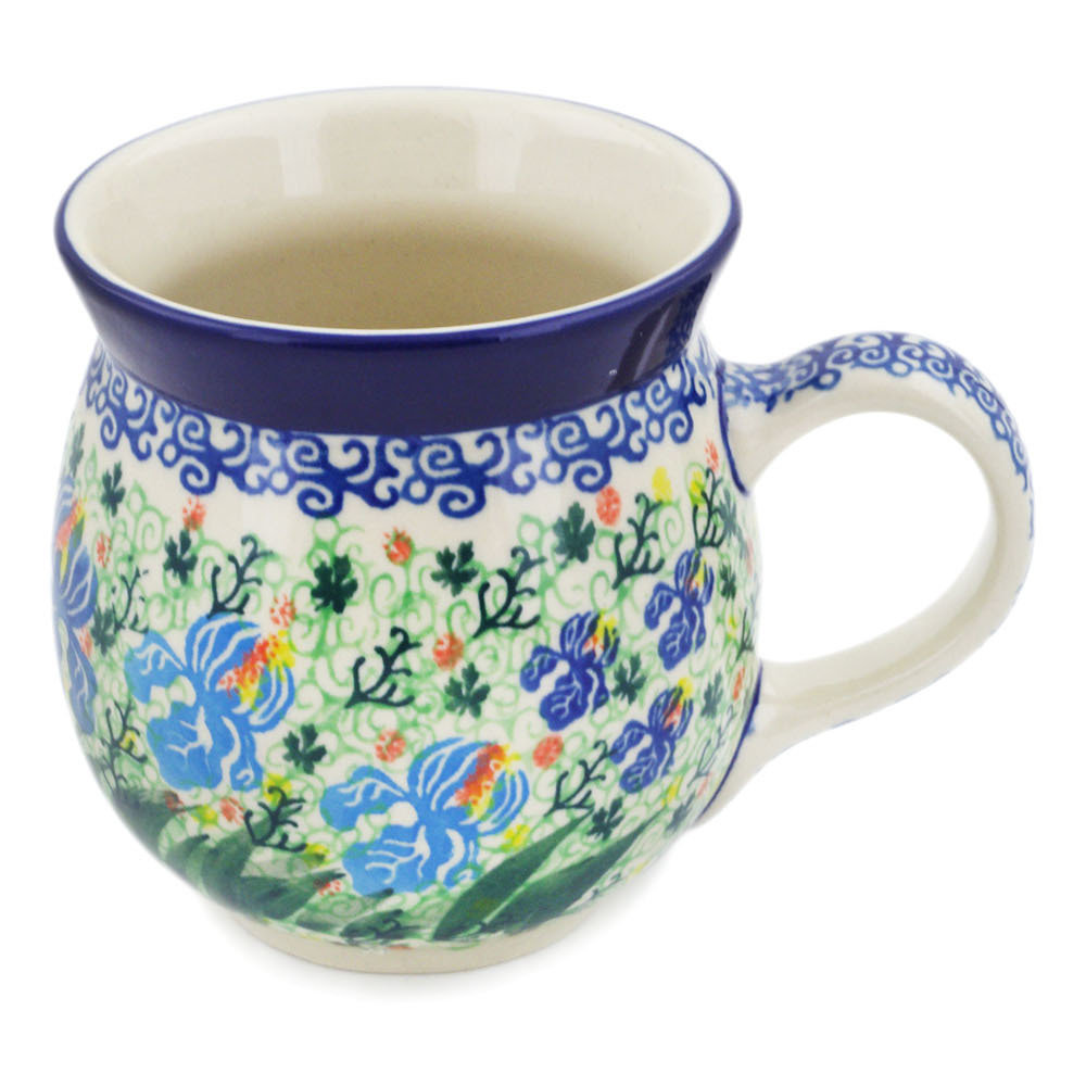 Polmedia Polish Pottery 16 Oz Stoneware Bubble Mug - Blue Iris Delight ...