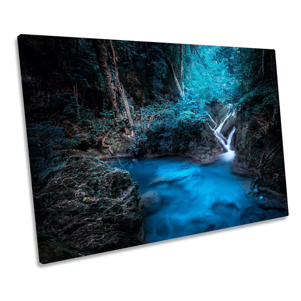 Union Rustic Blue Forest Waterfall River - Wrapped Canvas Art Print ...