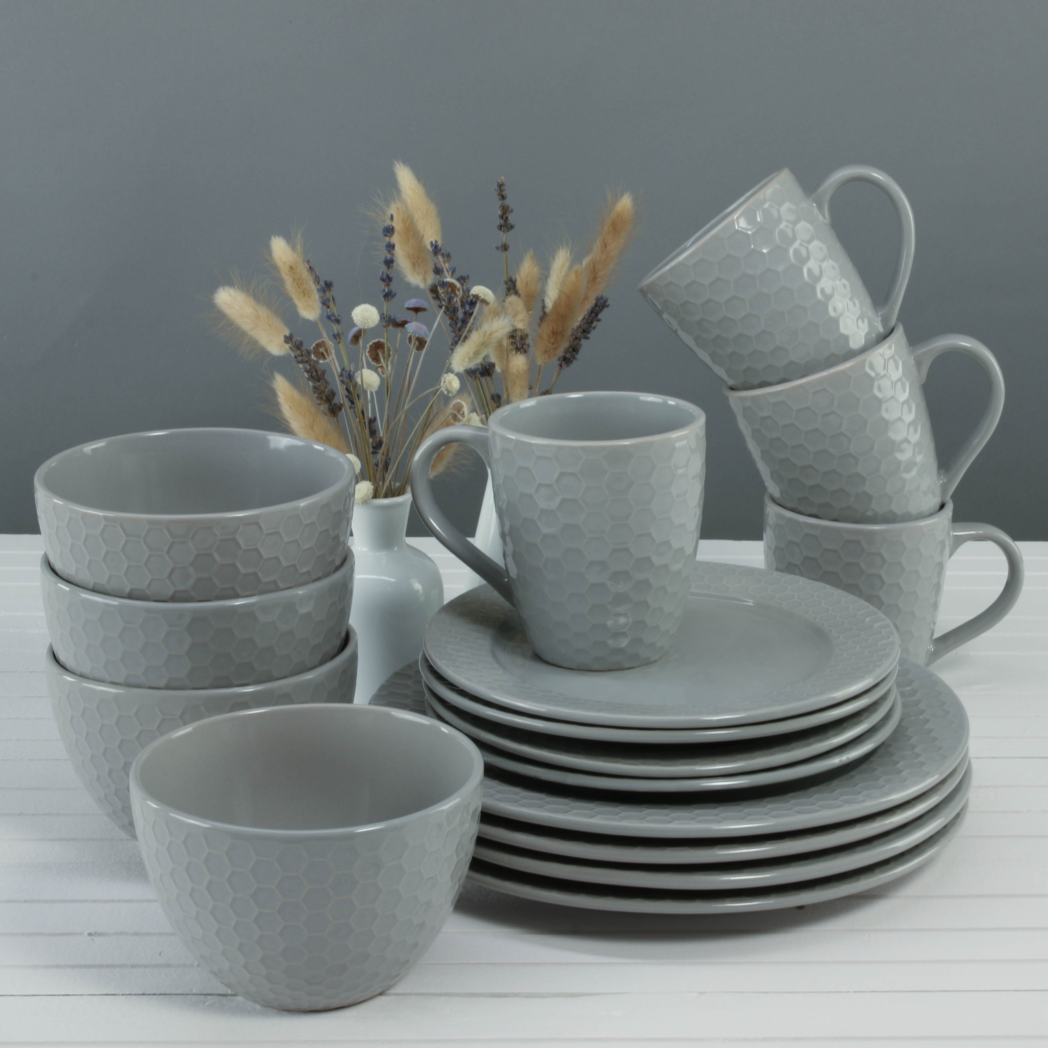 BIA Cordon Bleu 16 Piece, Honeycomb Dinnerware Set, Gray | Wayfair