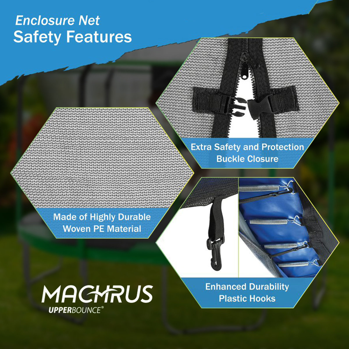 Upper Bounce Machrus 12' Trampoline Safety Enclosure with Net, Poles ...