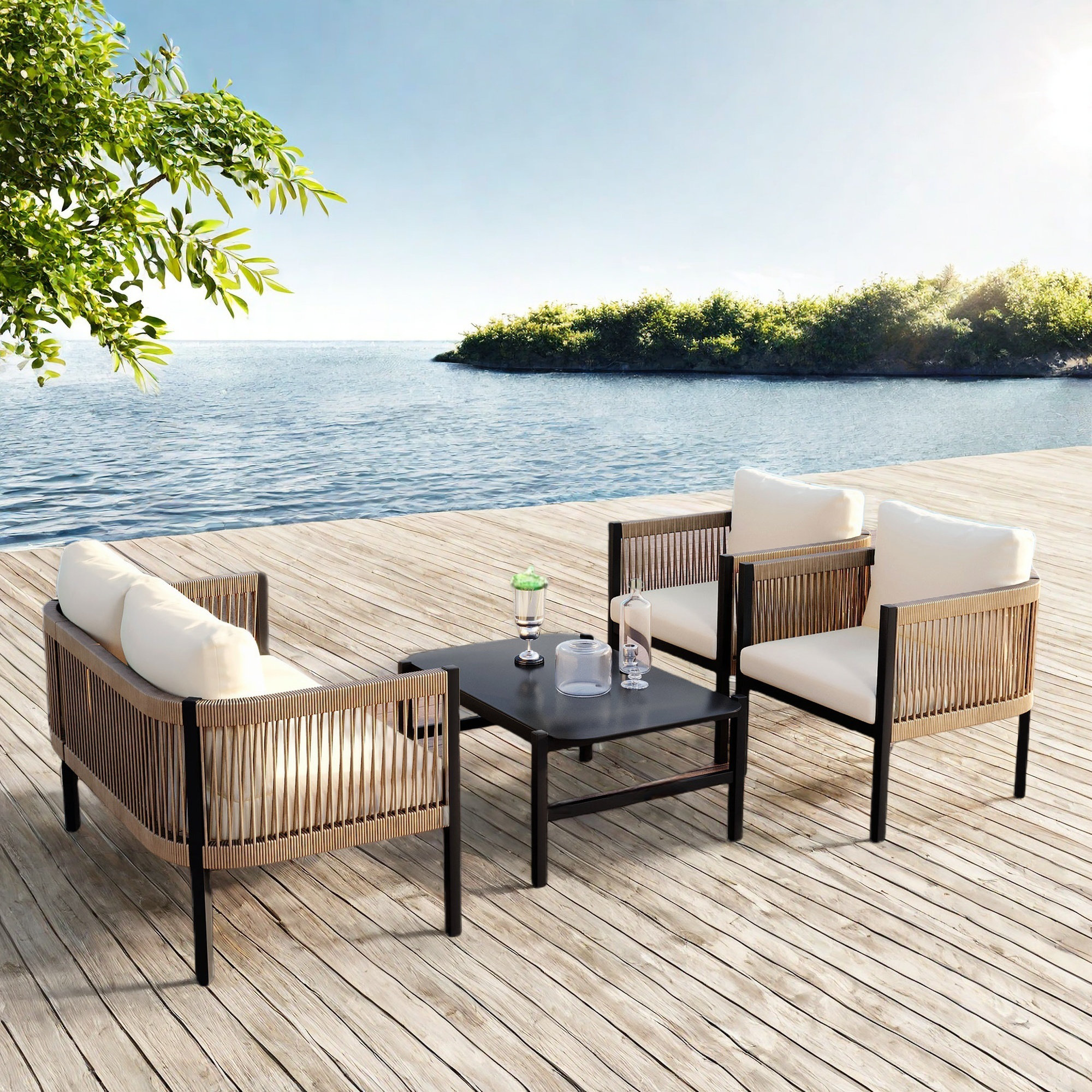 Ebern Designs Multi-person Outdoor Sofa Combination With A Table ...