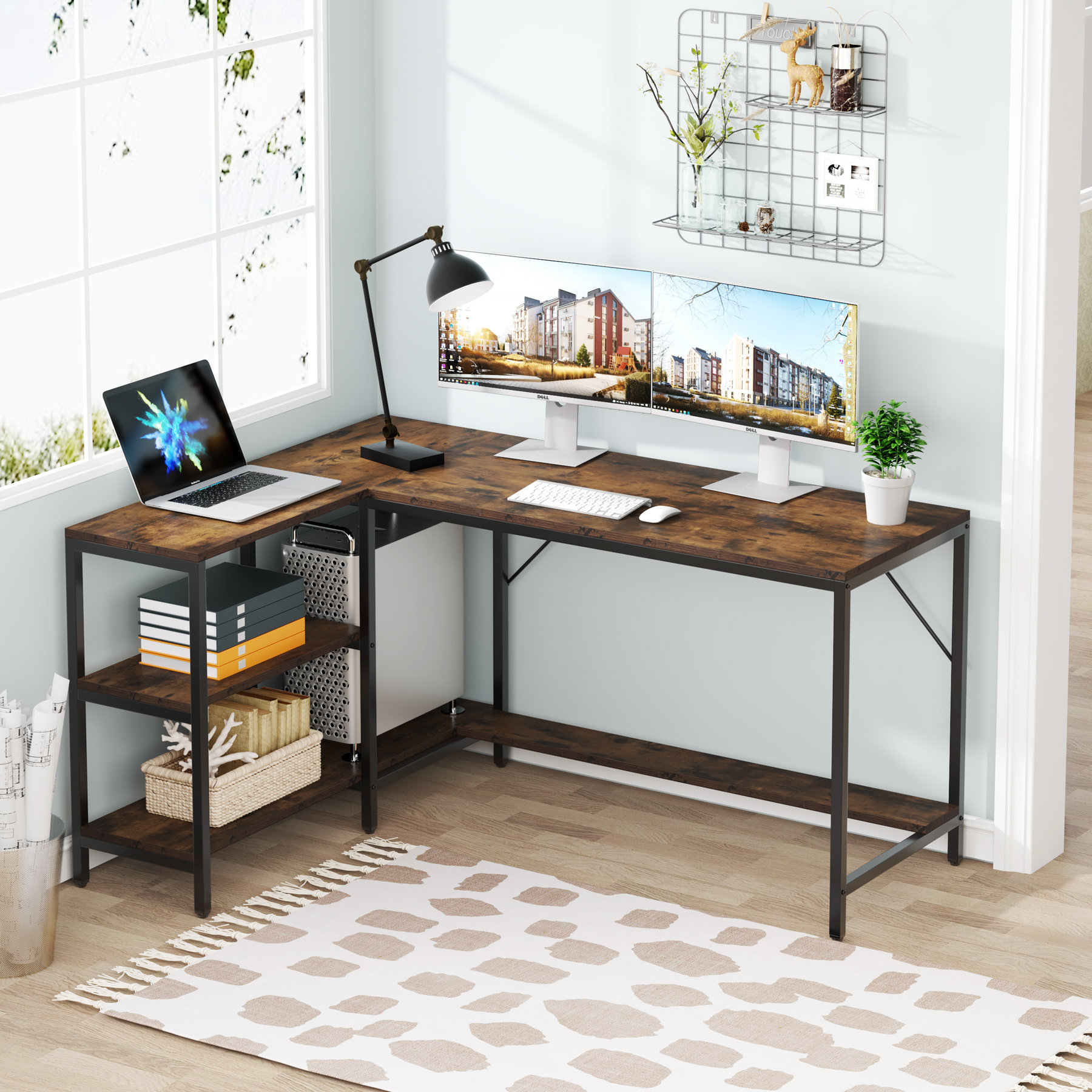 17 Stories Livinia L-Shaped Computer Desk with Shelves - Wayfair Canada