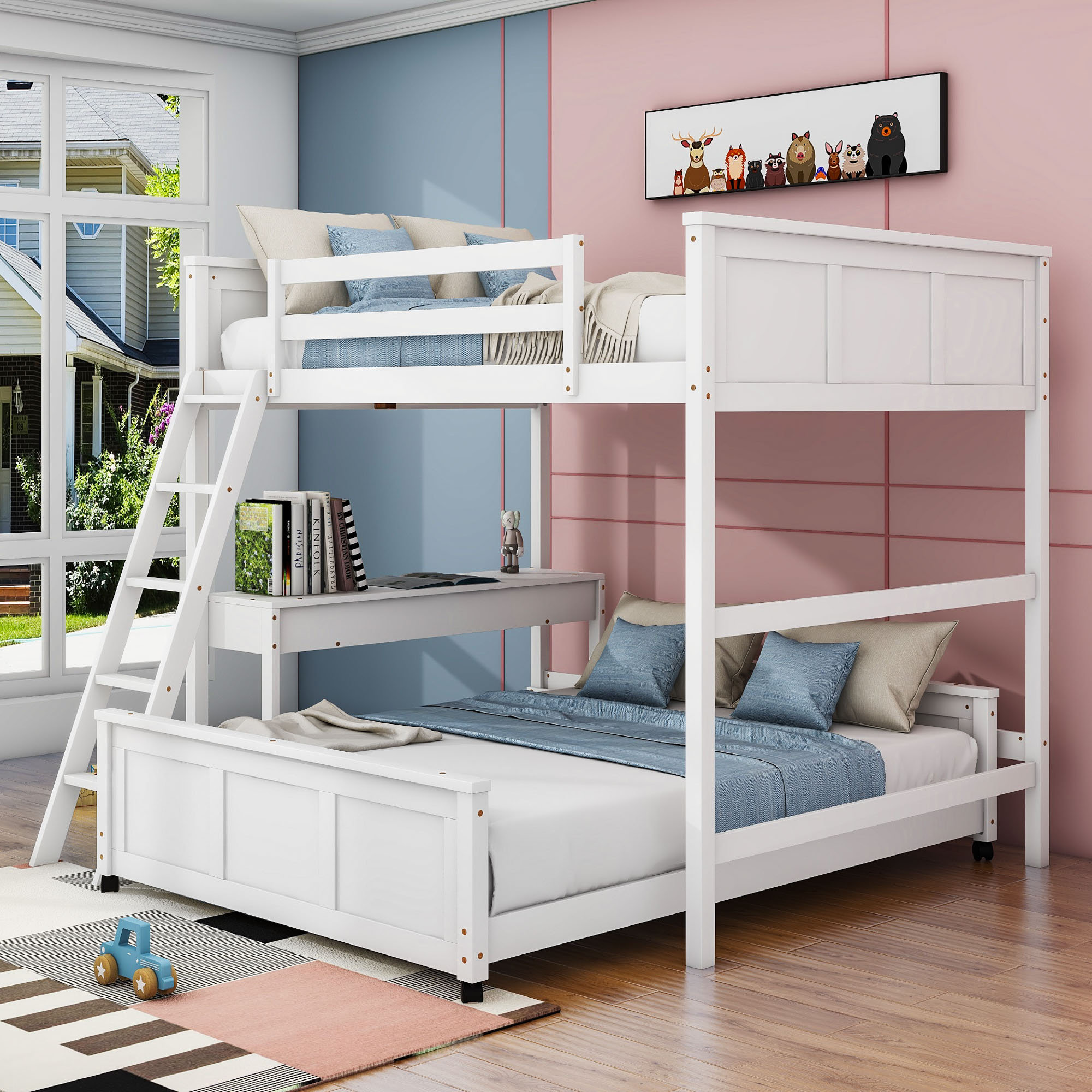 Harriet Bee Janush Wood Bunk Bed with Desk and Drawers | Wayfair