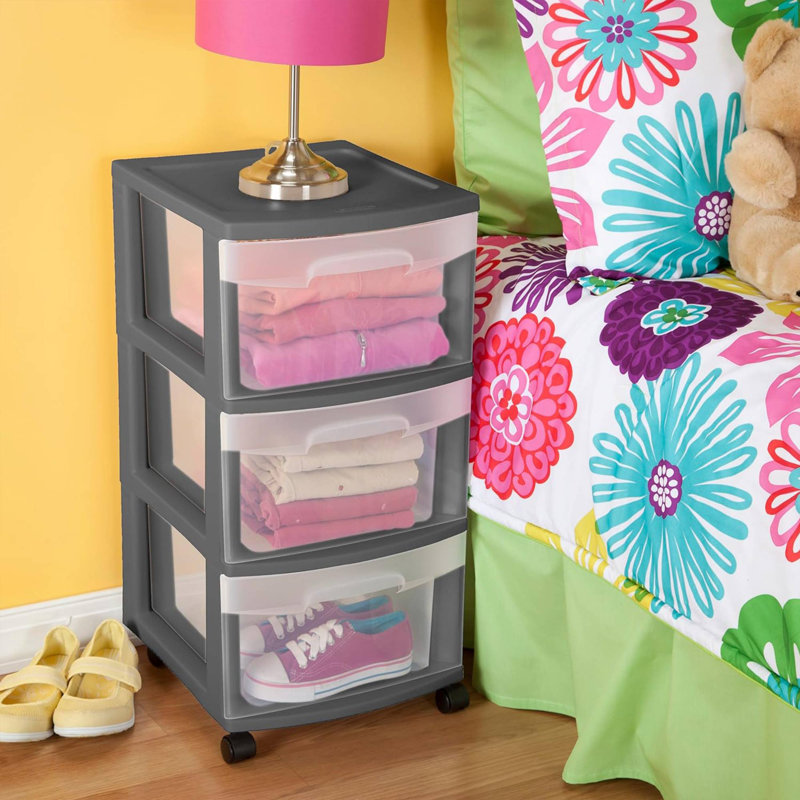 Sterilite 3 Drawer Home Organizer Storage Cart w/Caster Wheels, Gray (2 ...