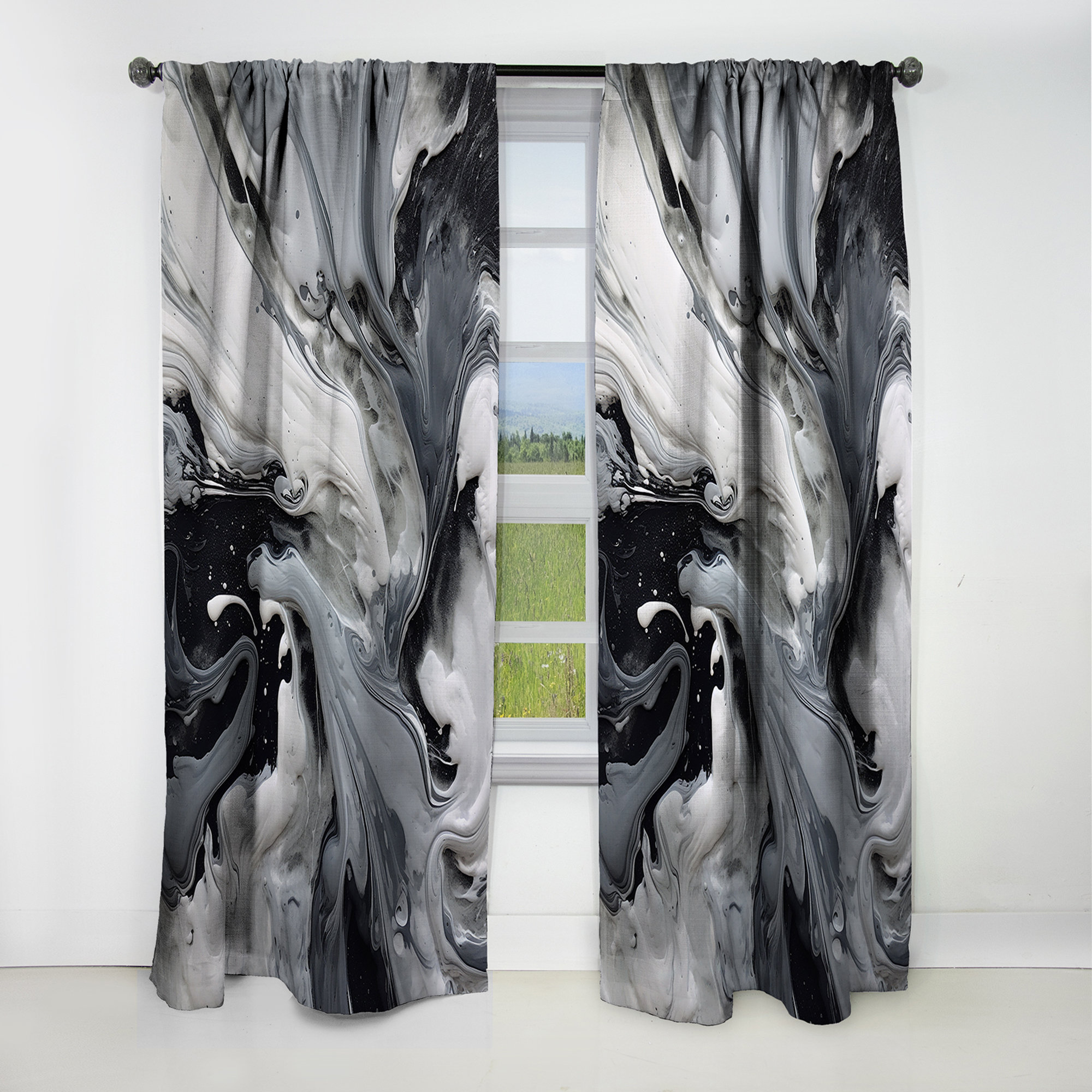 Orren Ellis Black Grey Harmony In Chaos - Abstract Curtain - Blackout ...