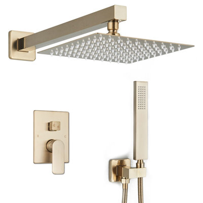 Nabiyy Brushed Gold Shower Faucet Set Bathroom 8in Rain Shower Head ...