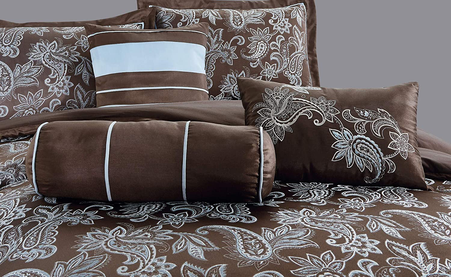 Chezmoi Collection Tuscany Brown/Blue Microfiber 7 Piece Comforter Set ...