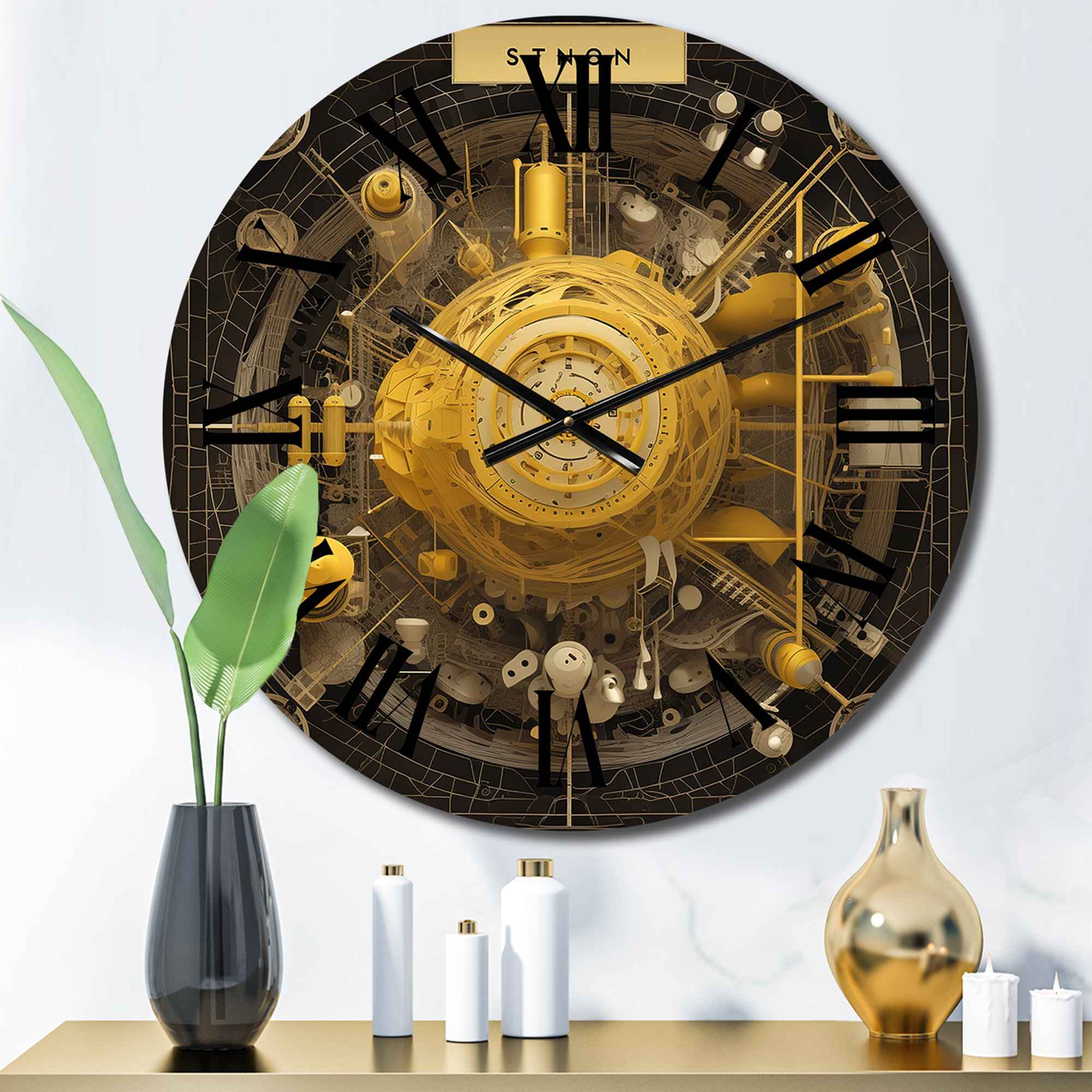 East Urban Home Futuristic Circular Golden Sphere II - Modern Geometric ...