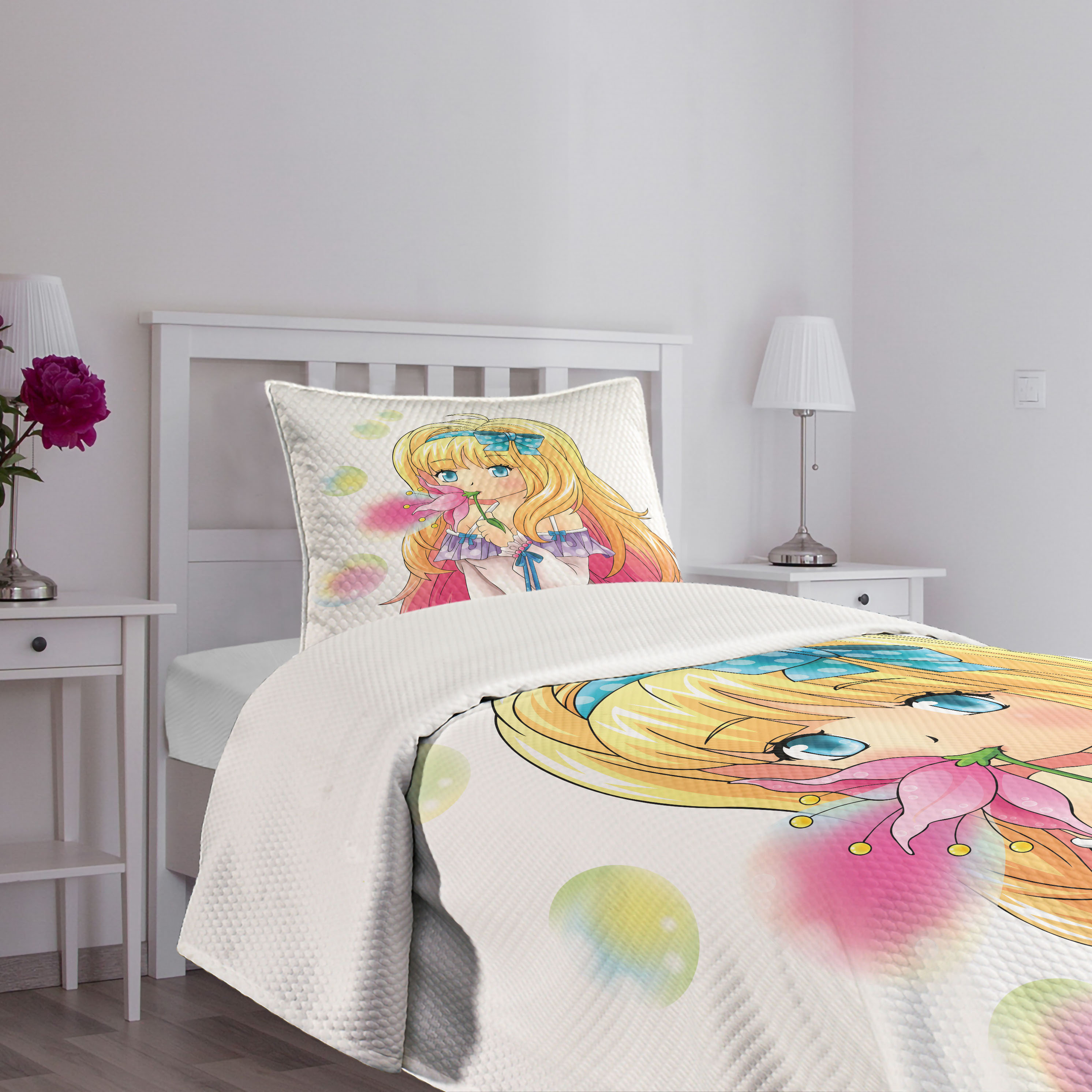 Ambesonne Anime Bedspread Set Manga Cartoon Art Pink Yellow | Wayfair