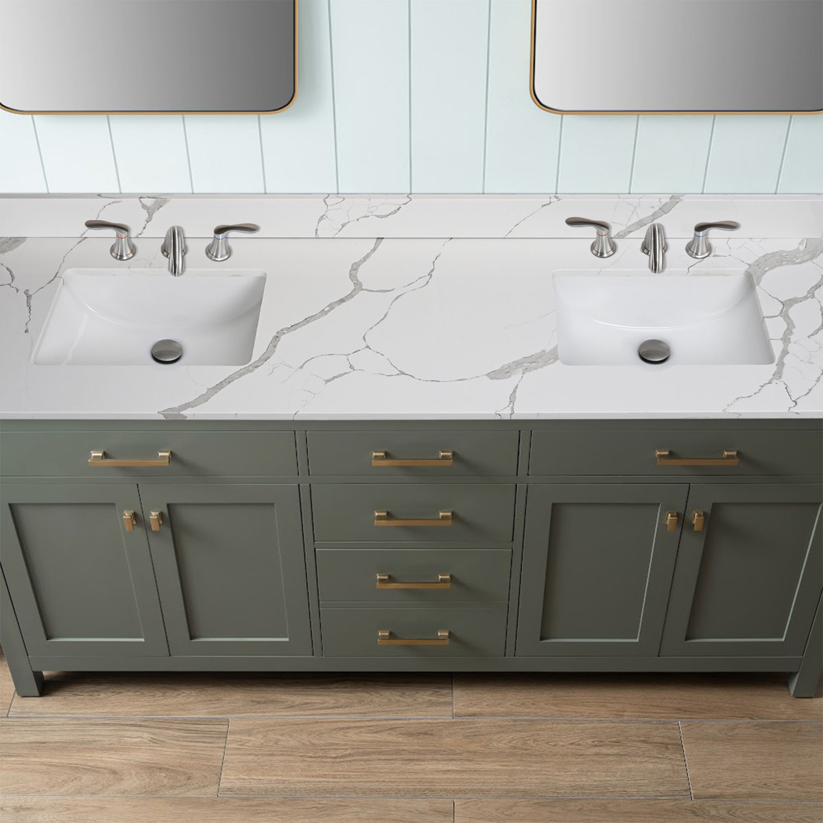 RENIST 72'' Quartz Double Bathroom Countertop with Sinks – For Vanity ...