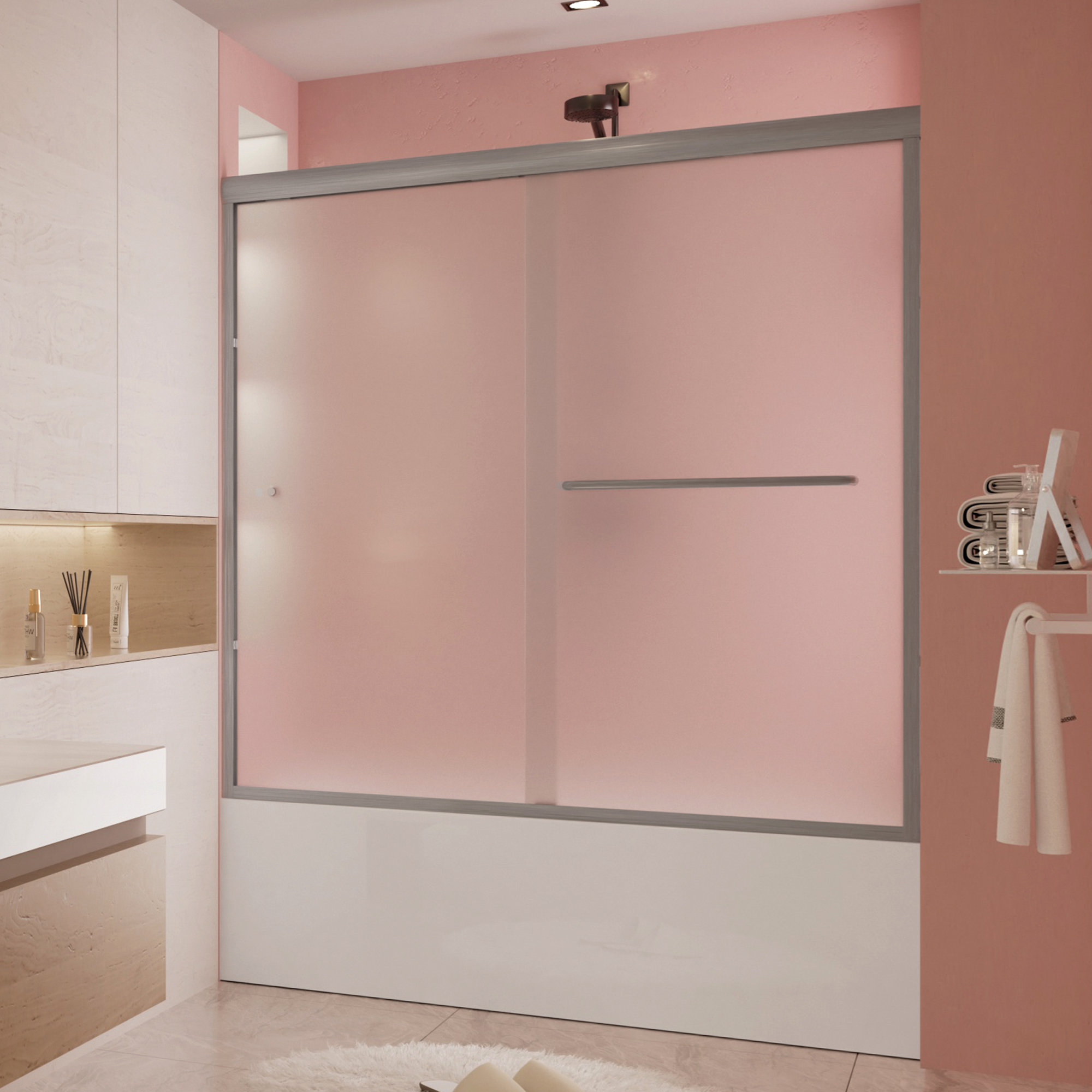 CKB 55" to 59" W 56" H Double Sliding Semi-Frameless Tub Door with ...