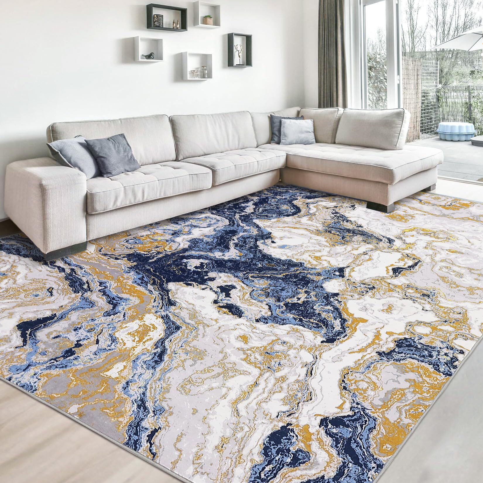 Ivy Bronx Abstract Marble Rug, Modern Boho Marble Pattern Area Rug ...