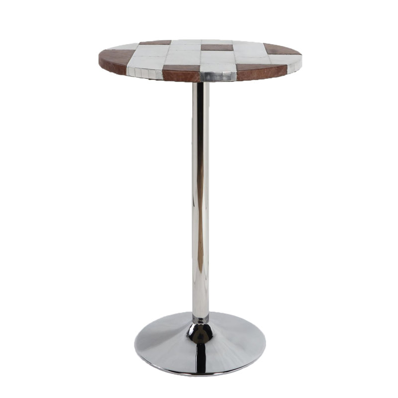 Plethoria Bailee Retro Brown and Aluminum Pedestal Bar Table | Wayfair