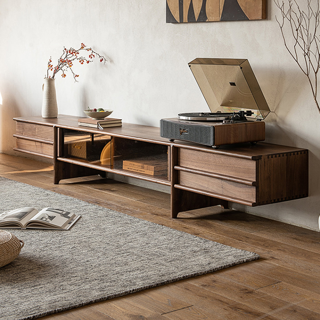 Wu's StylishVault Retro Style Walnut Wood TV Stand | Wayfair