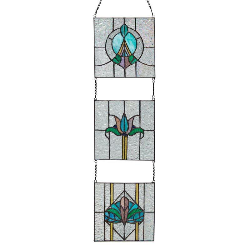 Winston Porter 29"H Art Deco Tryptic Stained Glass Window Panel ...