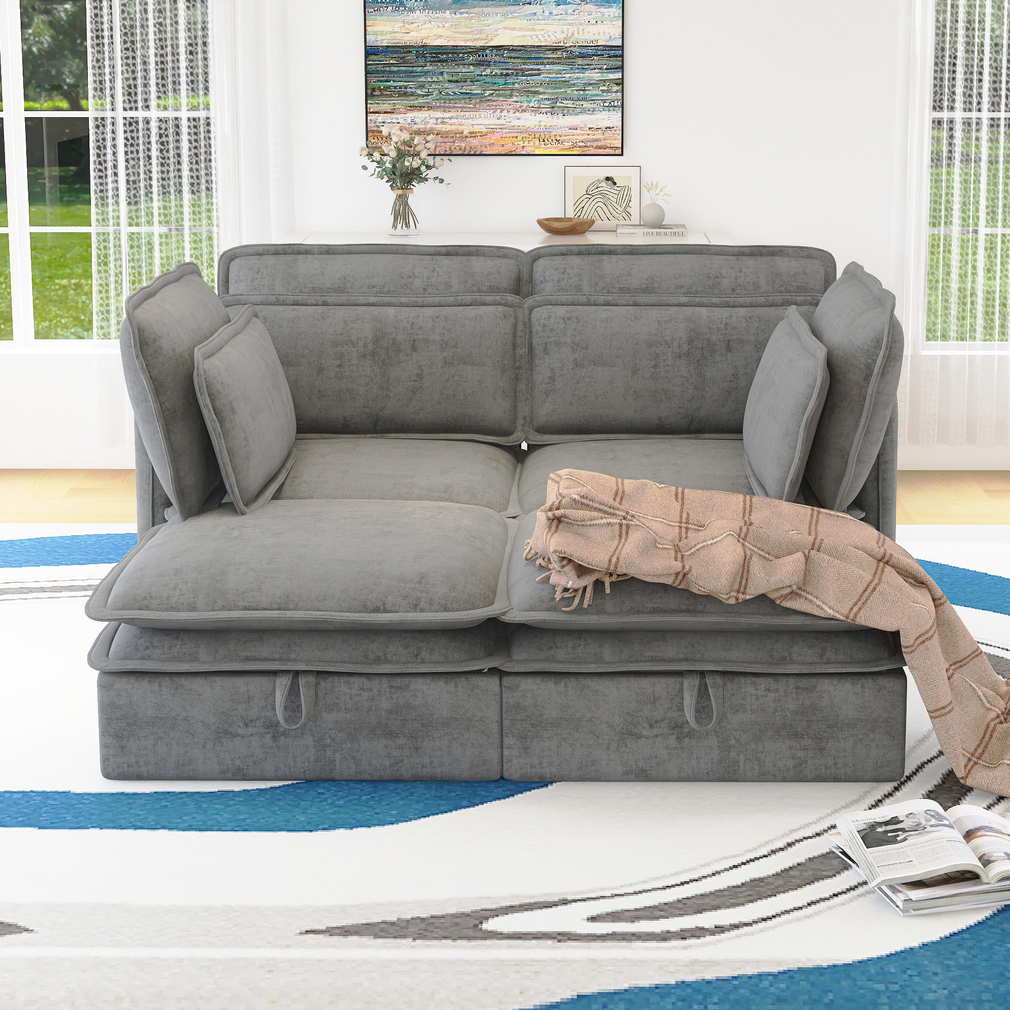 Latitude Run® Double-Layer Cushion Modular Sofa, Freely Combinable, 4 ...