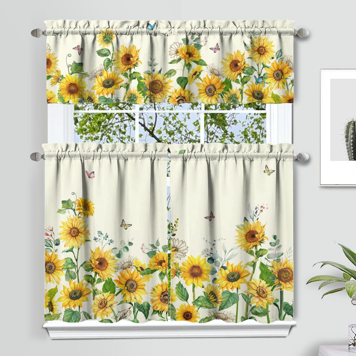 Glorbu Floral 27.5'' W Kitchen Curtain Sunflower | Wayfair