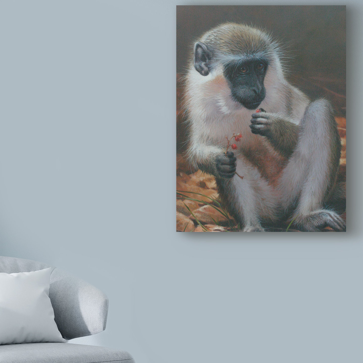 World Menagerie 'White Monkey 1' Acrylic Painting Print on Wrapped ...