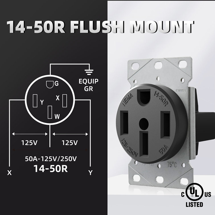ELEGRP 50 Amp 125/250V, NEMA 14-50R Flush Mount Power Outlet, Straight ...
