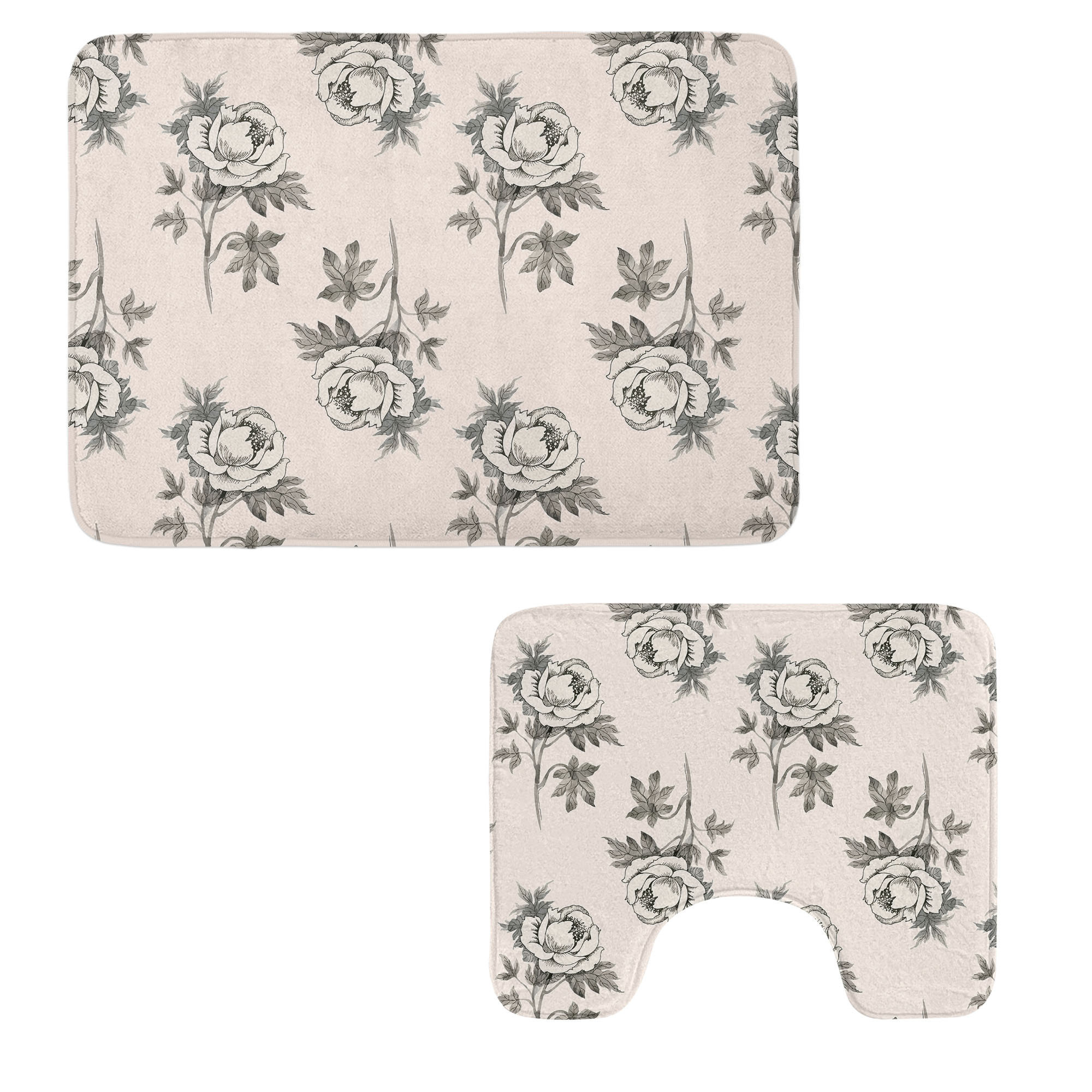Dakota Fields Floral Bathroom Rug Set 2 Pieces Rectangle & Contour Mats ...