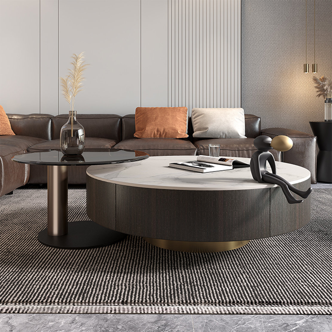 Wu's StylishVault Modern round rock plate coffee table | Wayfair