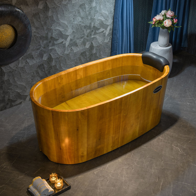WoodBridge 59'' x 29.5'' Freestanding Soaking Wood Bathtub | Wayfair