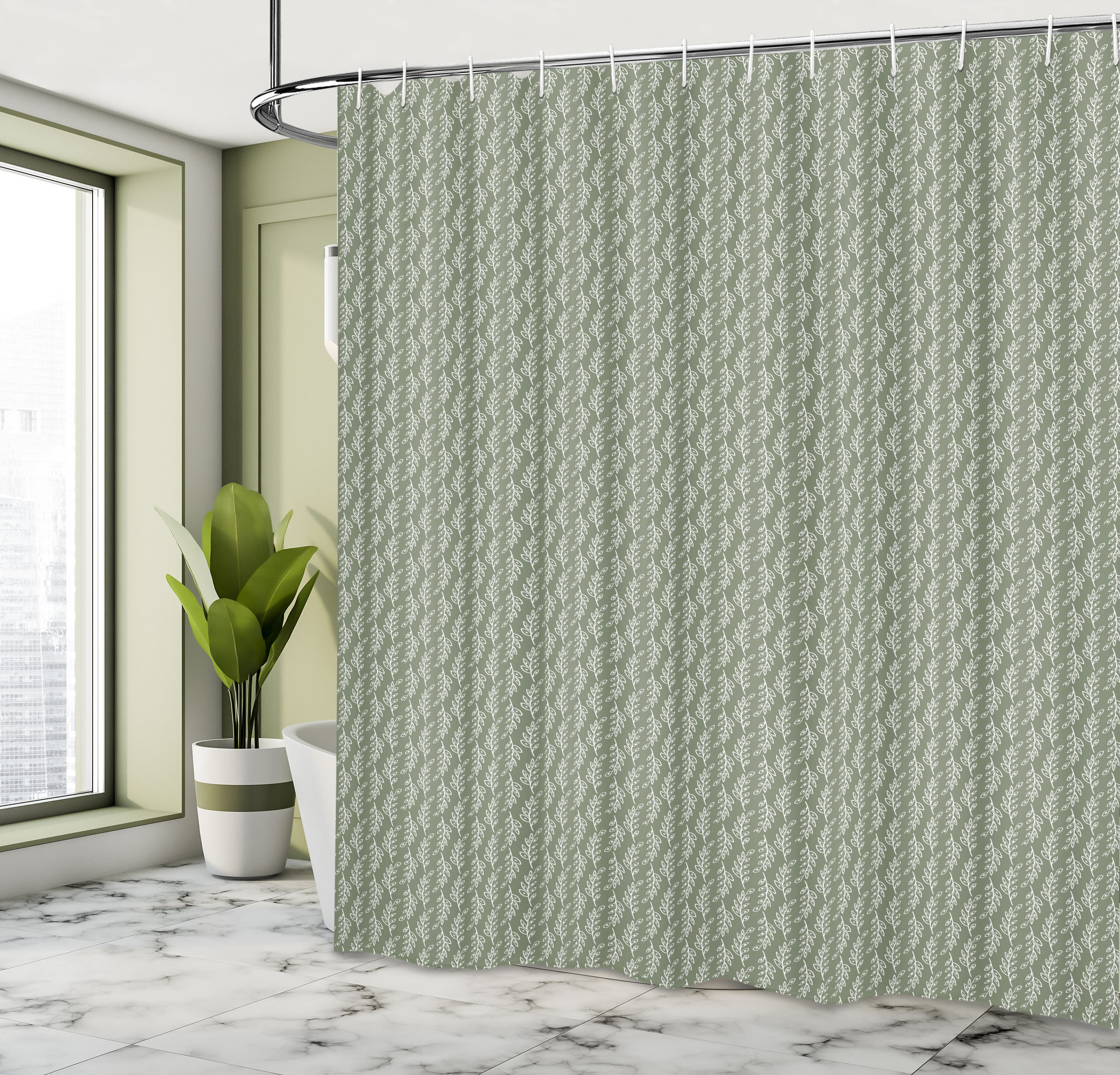 Union Rustic Muted Colors Shower Curtain Nature Leafy Branches Sage ...