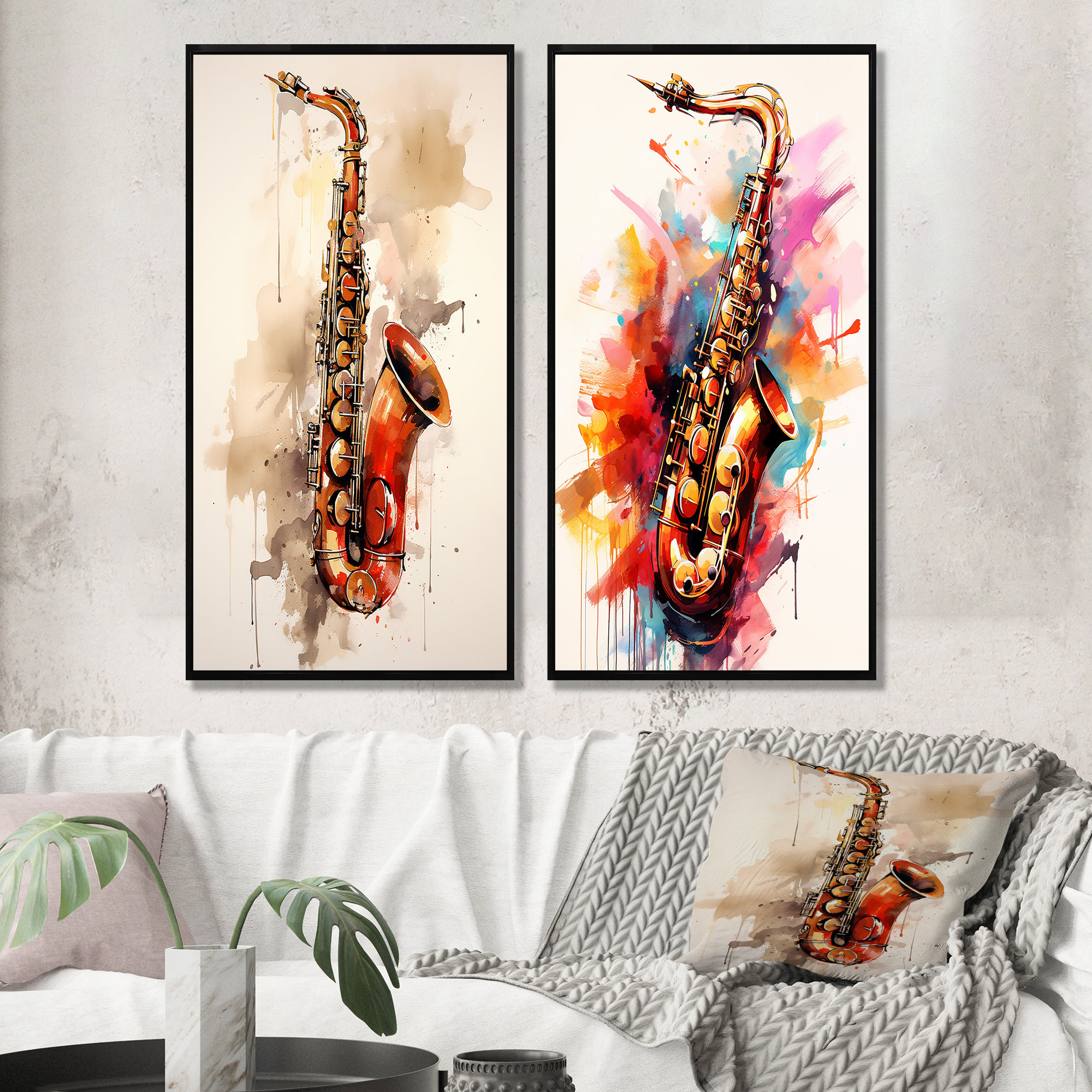 Winston Porter Vibrant Saxophone Swing - Music Canvas Prints Set Of 2 ...