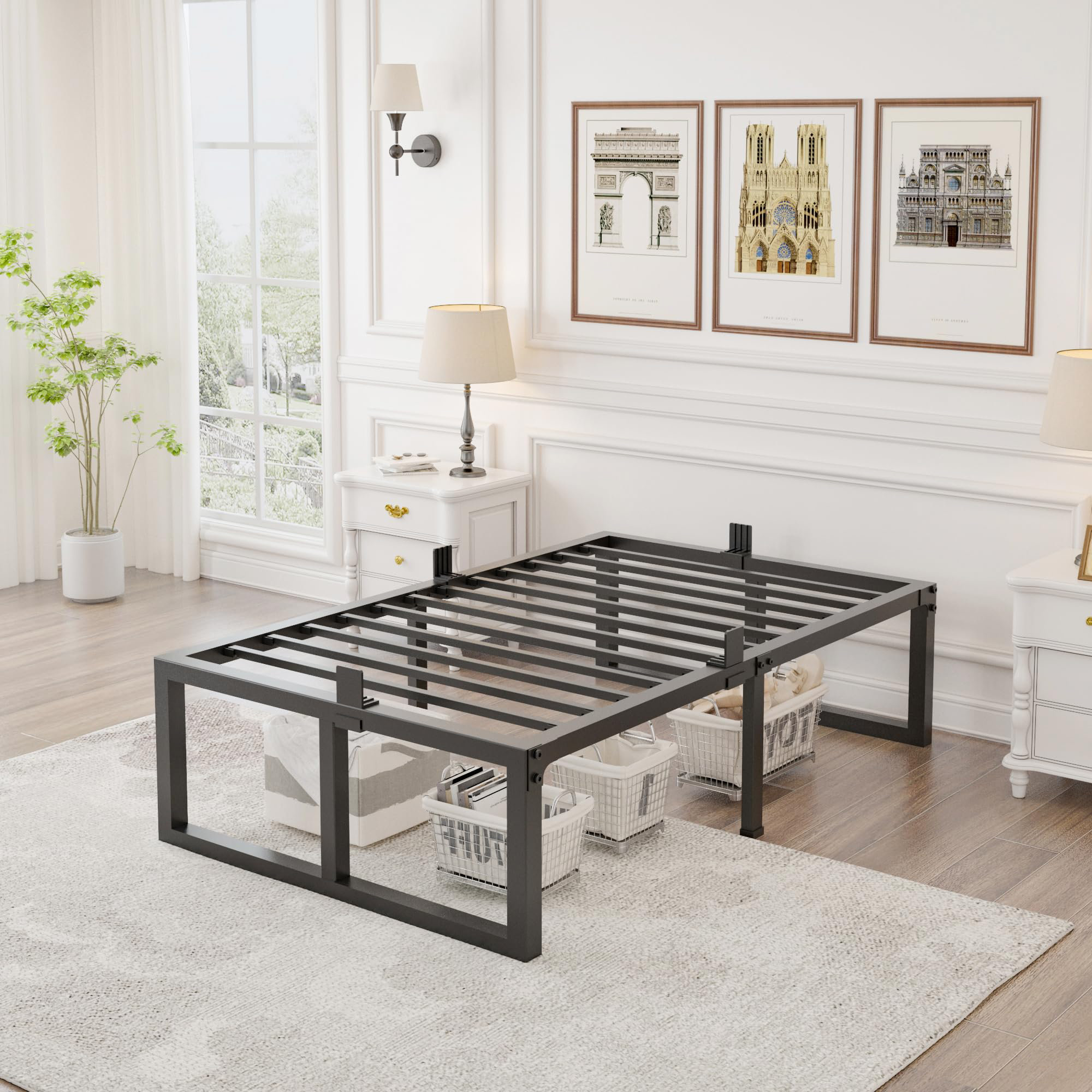 Ivy Bronx 18 Inch Bed Frame, 3500 lbs Heavy Duty Metal Platform, Steel ...