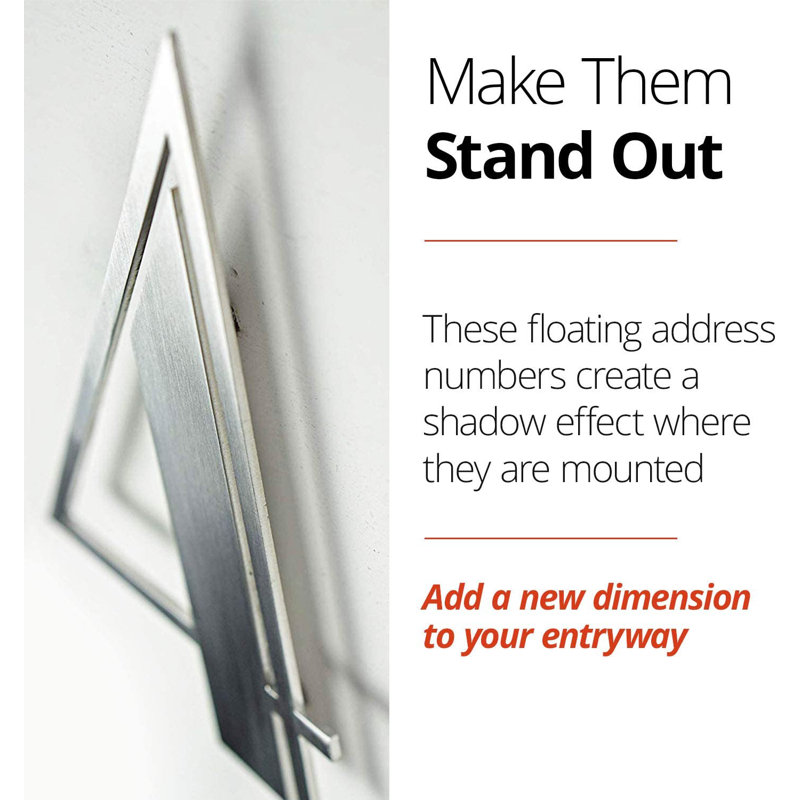 NACH 6'' H Reflective Stainless Steel Floating Mount House Number ...