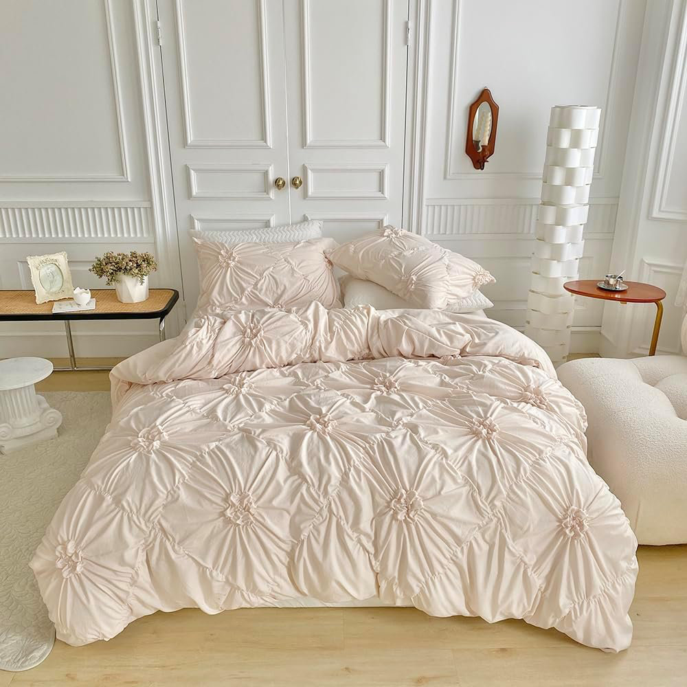 Nayoroom Rustic French Style Textured Flower Pinch Pleated Duvet Cover ...