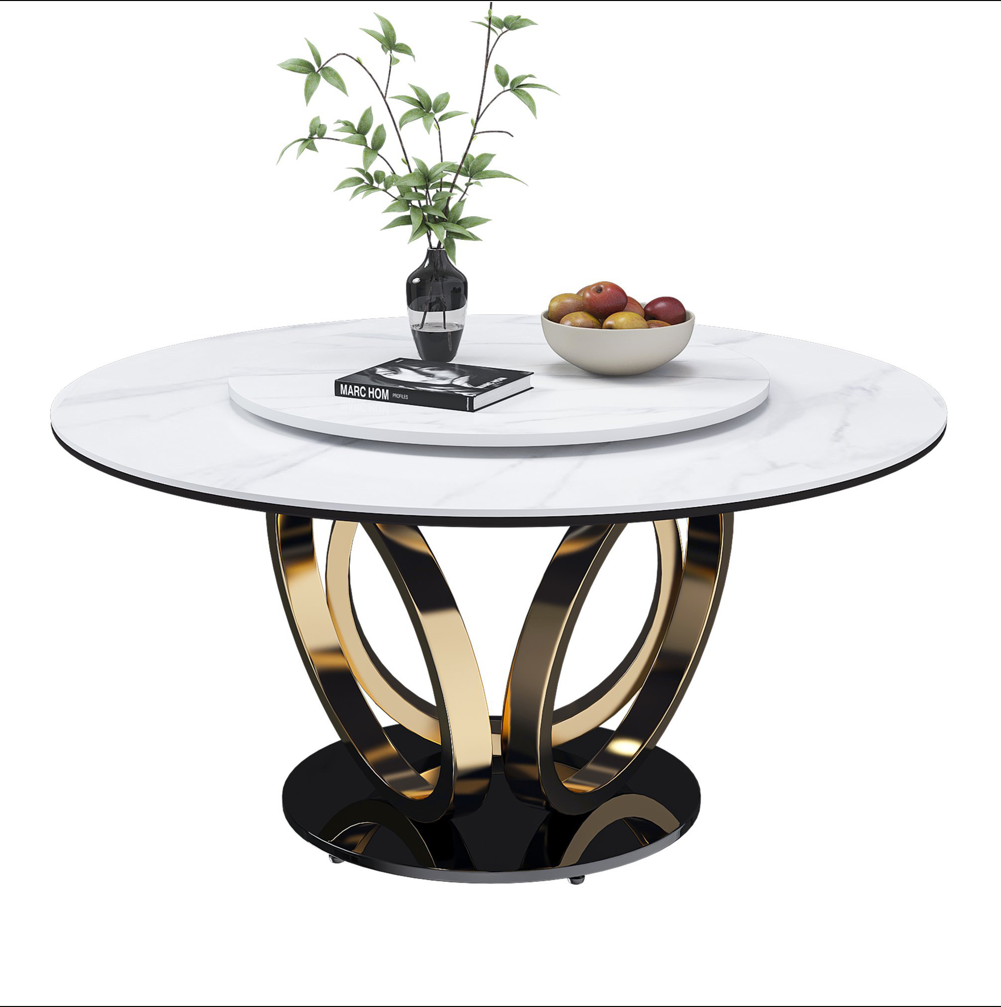Hokku Designs 53" Round Dining Table with 360° Smooth Lazy Susan ...
