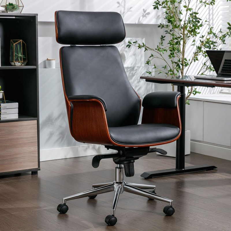 Corrigan Studio® Baver Faux Leather Mid-Century Executive Office Chair ...