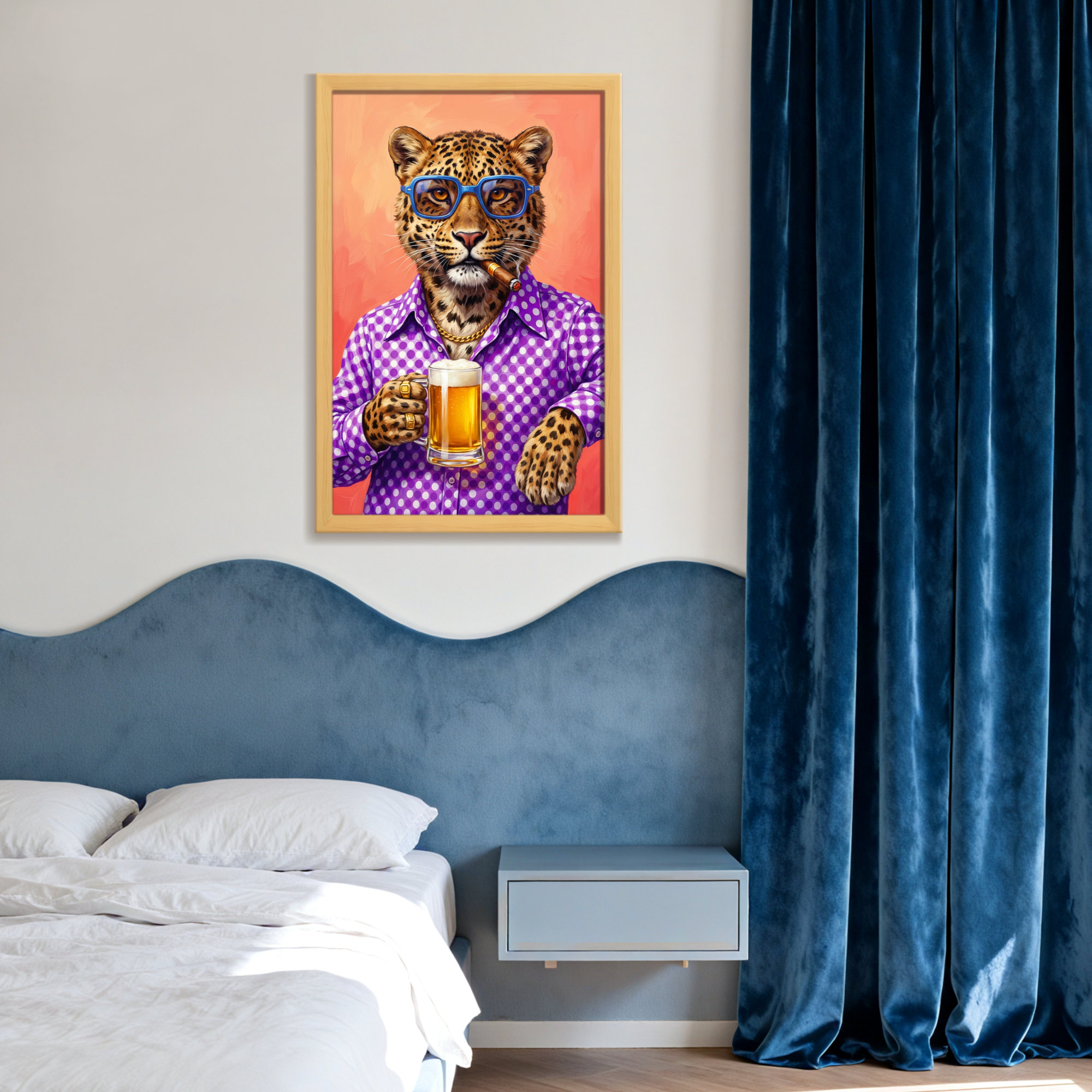 Dakota Fields Animals Leopard Wears Glasses And Drinks Beer | Wayfair