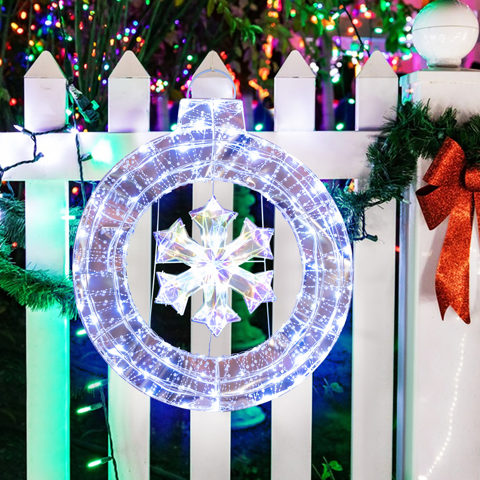 Latitude Run® 33'' Lighted Ornament Pre-lit Christmas Wreath W/ 128 ...