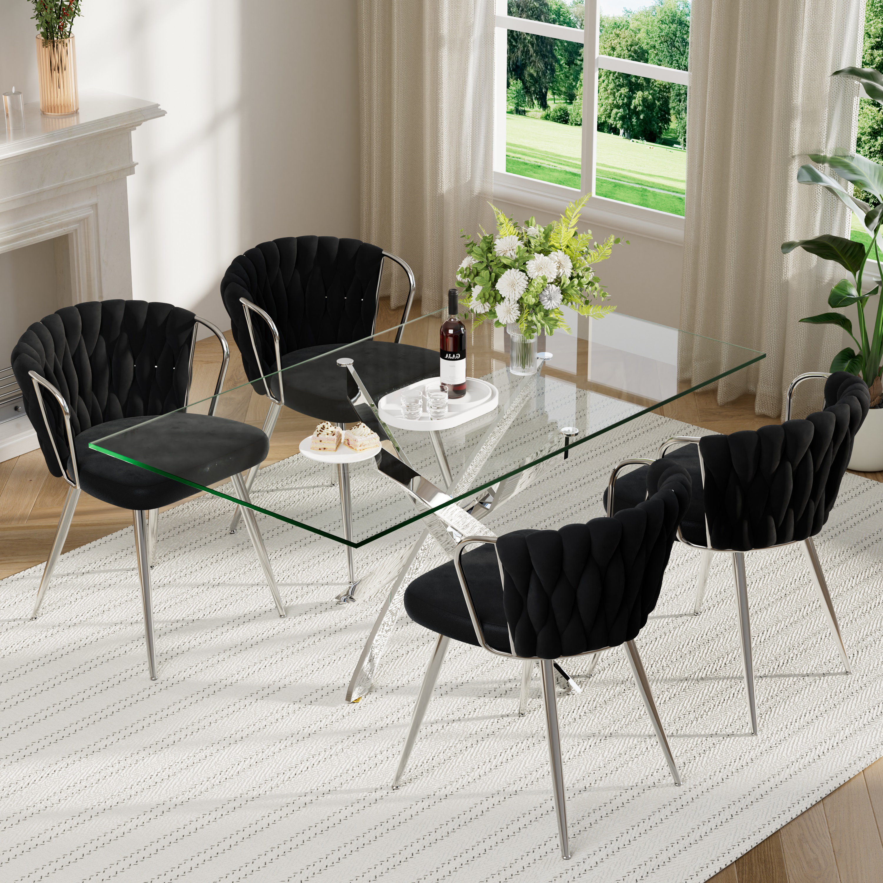 Mercer41 5-Piece Rectangle Glass Dining Table Set | Wayfair