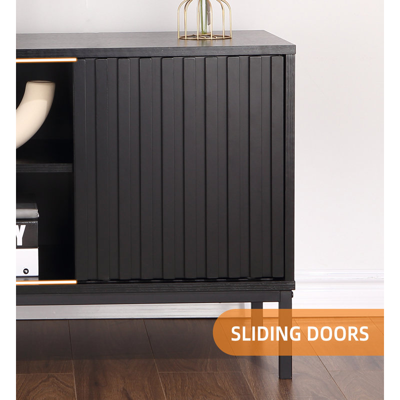 Ebern Designs Modern Tv Cabinet With Wave Stripe Sliding Door | Wayfair