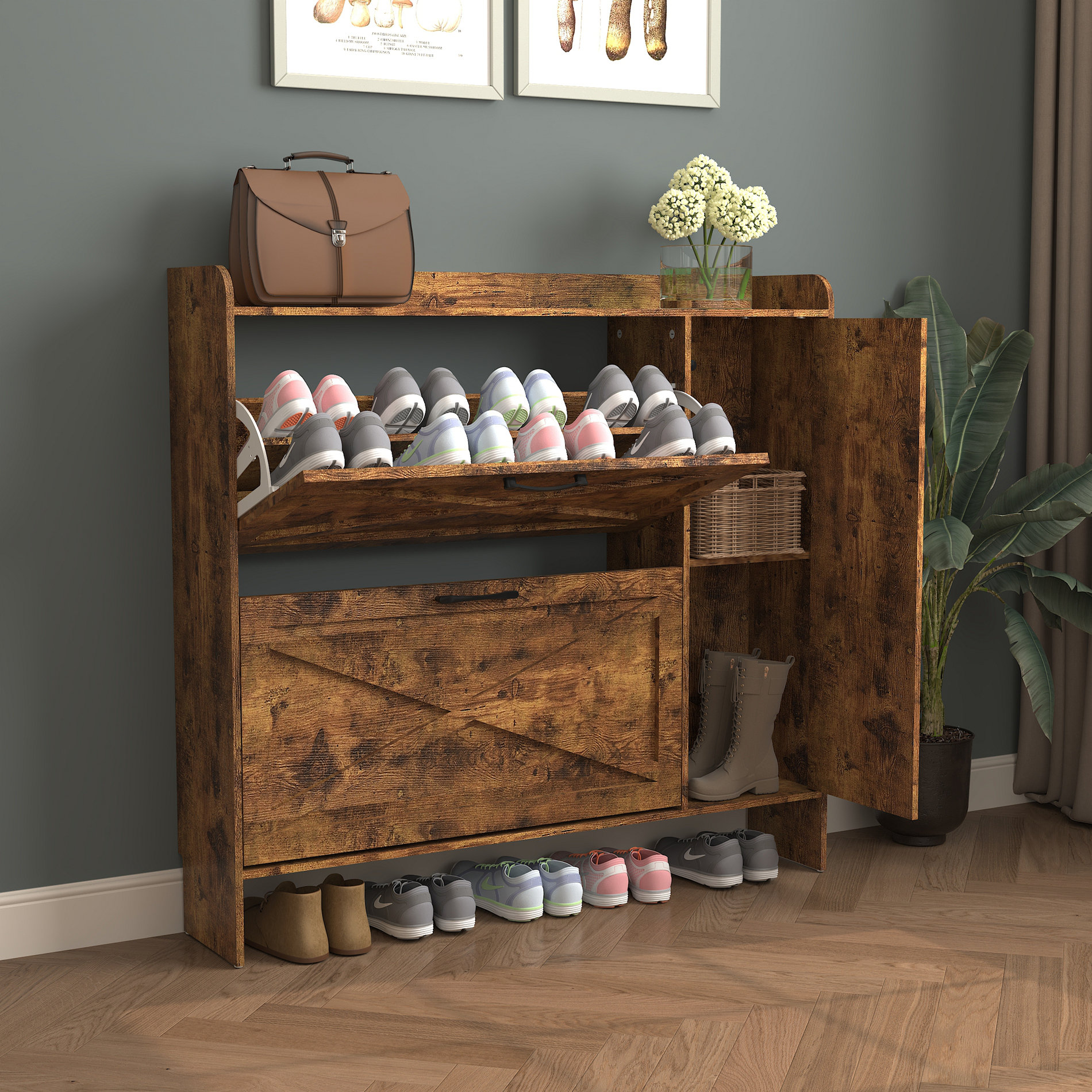 buthreing Shoe Storage Cabinet With 2 Flip Drawers, Freestanding ...