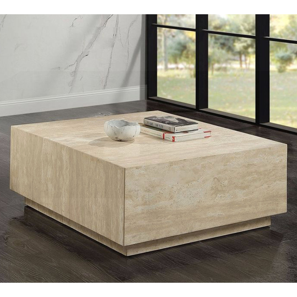 Orren Ellis Deon Beige Travertine Coffee Table | Wayfair