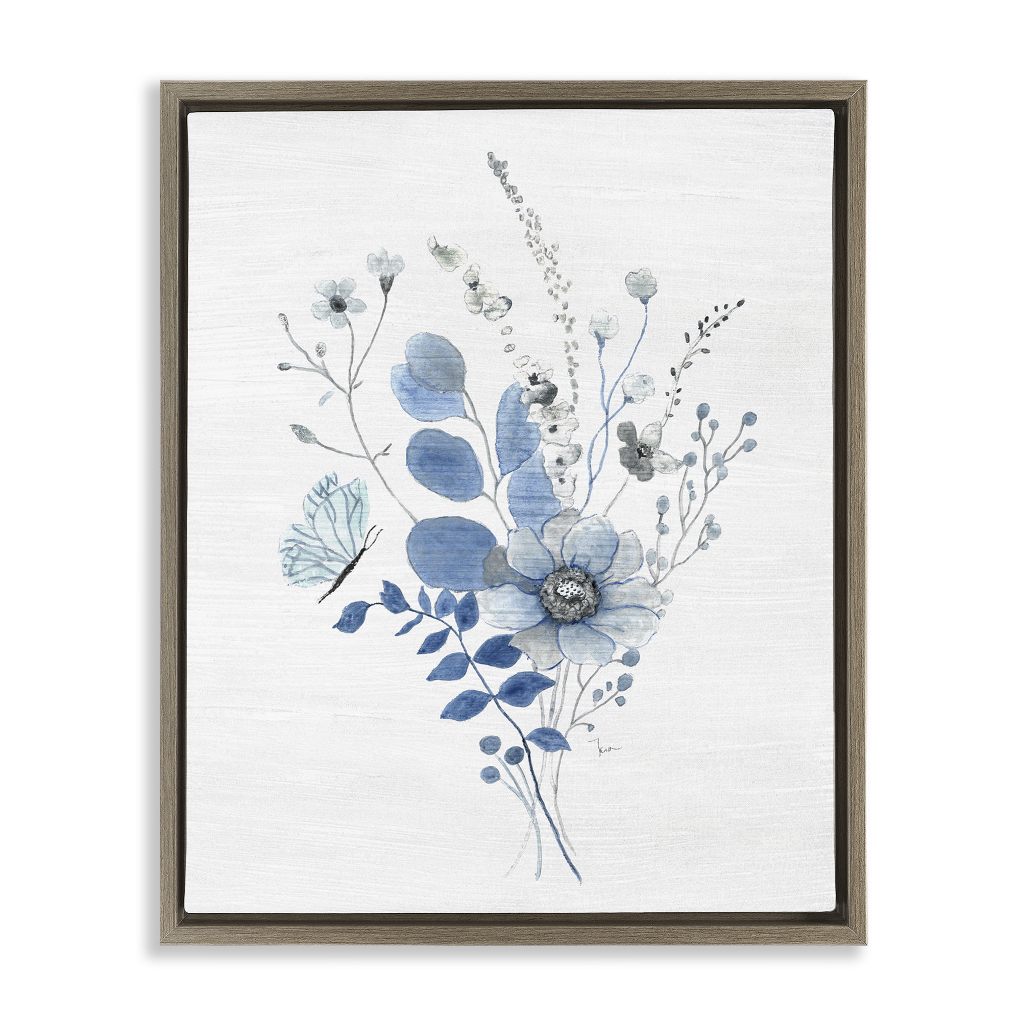 Gracie Oaks Subtle Blue Wildflowers Framed Floater Canvas Wall Art by ...