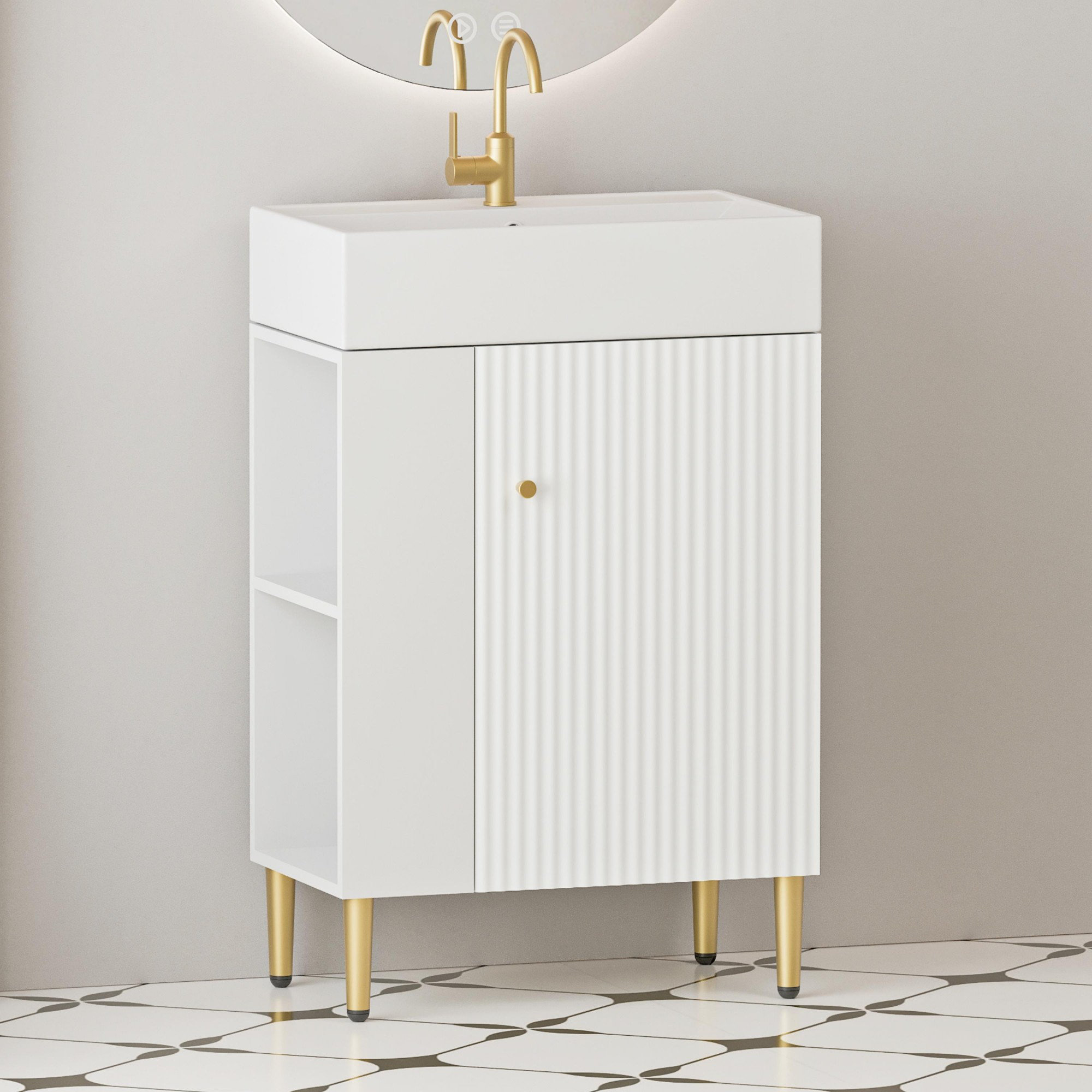 Mercer41 Bathroom vanity with right door opening and left open shelf ...
