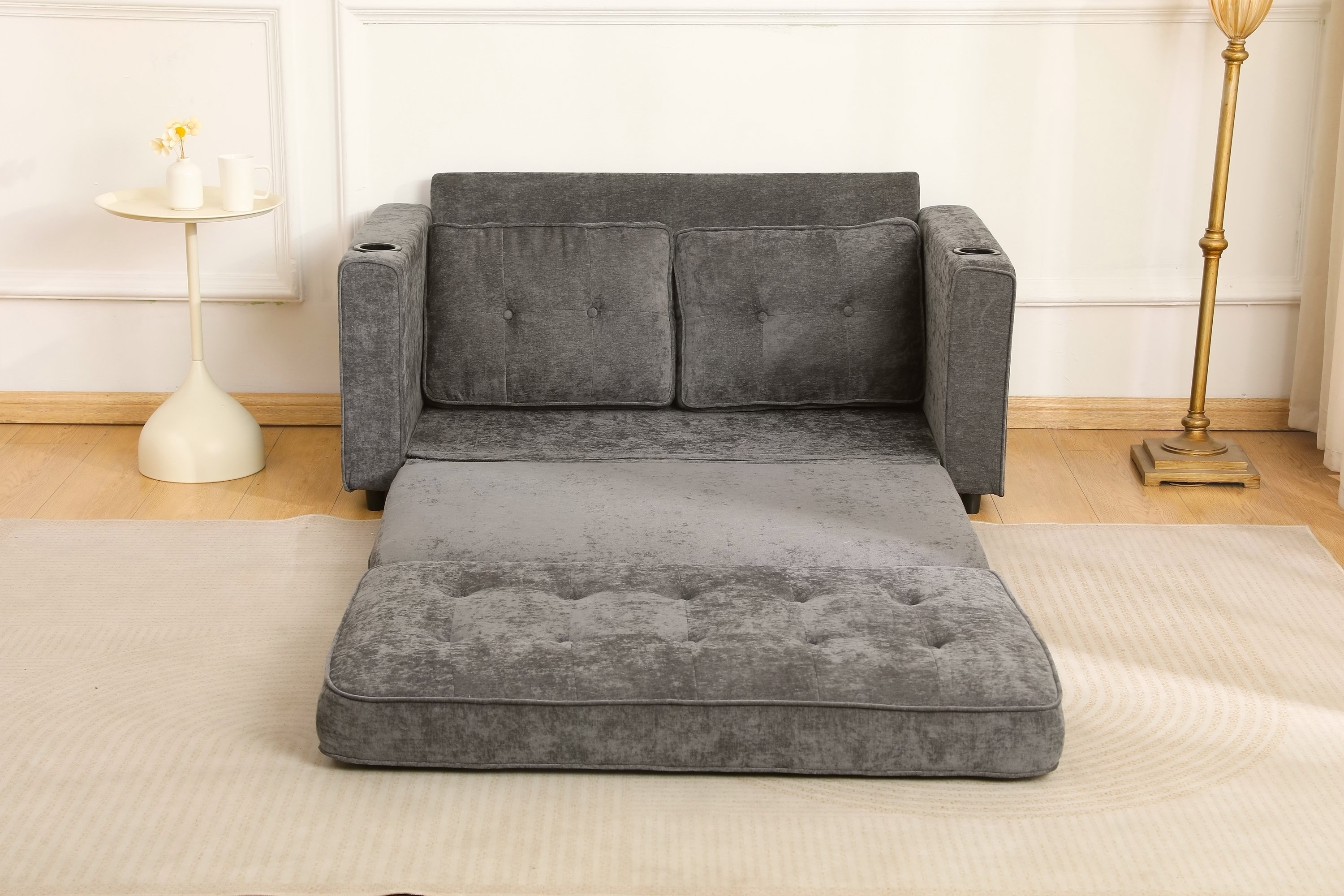 LIYU 3-Fold Convertible Futon Sofa Bed With Velvet Fabric, Perfect For ...