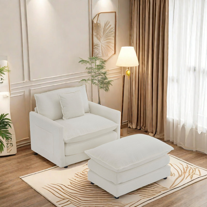 Mercer41 Modular Sofa Couch With Movable Ottoman, Two-Layer Seat ...